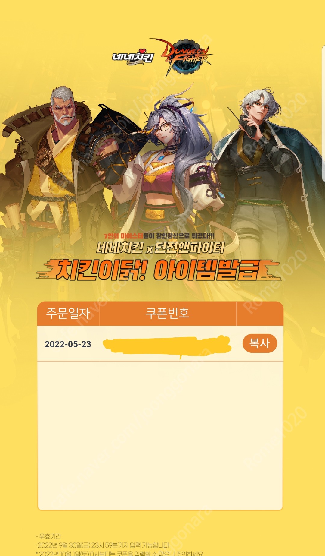 네네치킨 던전앤파이터 던파 스페셜 쿠폰 마이스터세트 쿠폰 판매합니다 기타 티켓쿠폰이용권 중고나라